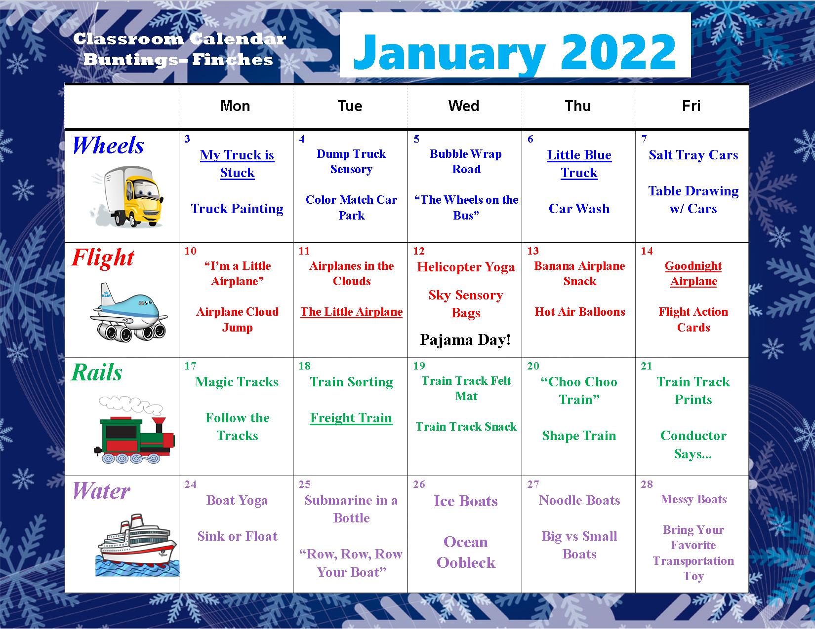 January 2022 Themes & Activities – MileStones Early Childhood Learning