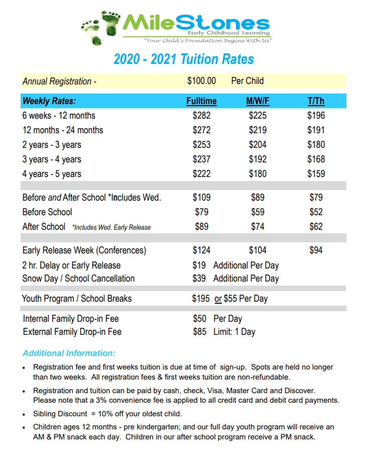 Schedules & Prices – MileStones Early Childhood Learning